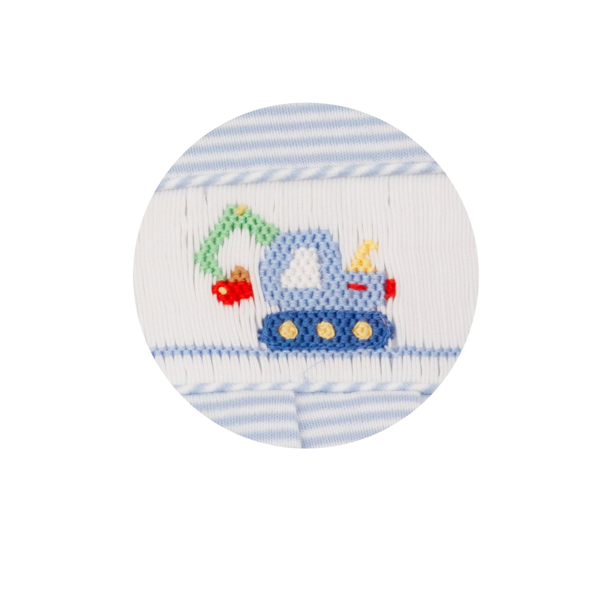 Construction Vehicles Bubble- Lt. Blue Stripe – Smock Candy