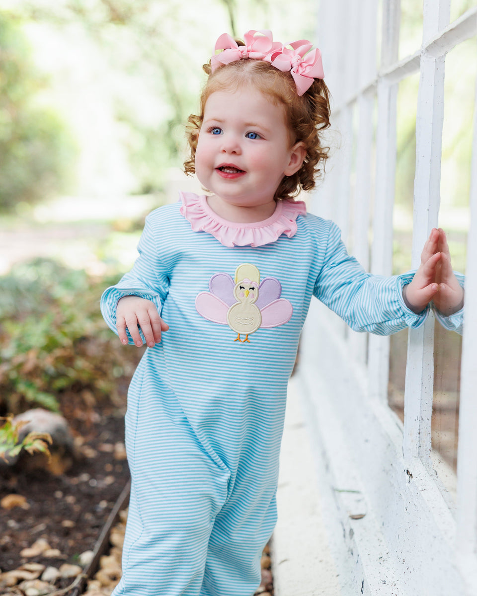 Pastel Turkey Ruffle Romper – Smock Candy