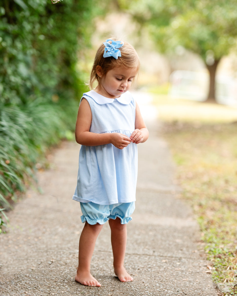 Charlotte Sleeveless Bloomer Set- Light Blue Stripe – Smock Candy