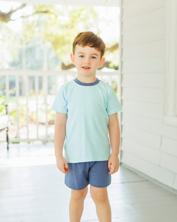 Graham Short Set- Aqua Stripe and Dusty Blue – Smock Candy