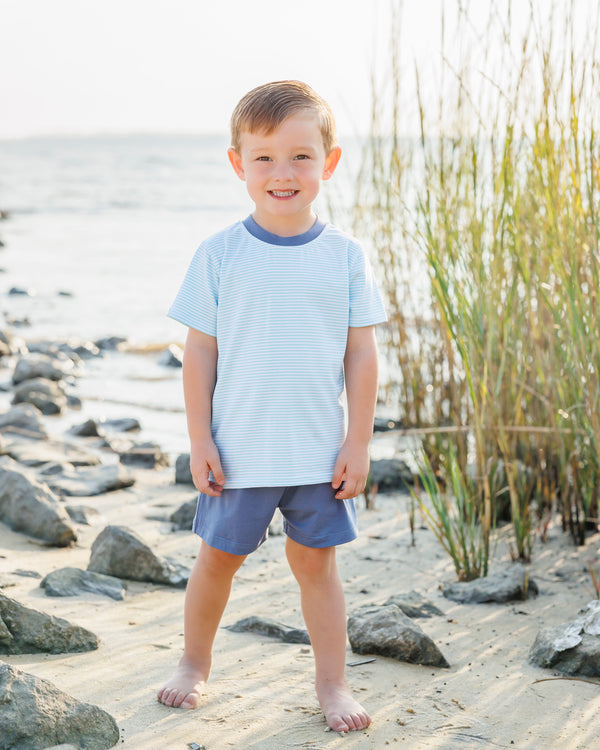 Graham Short Set- Aqua Stripe and Dusty Blue – Smock Candy