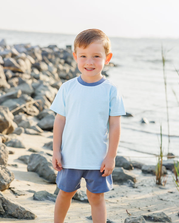 Graham Short Set- Aqua Stripe and Dusty Blue – Smock Candy