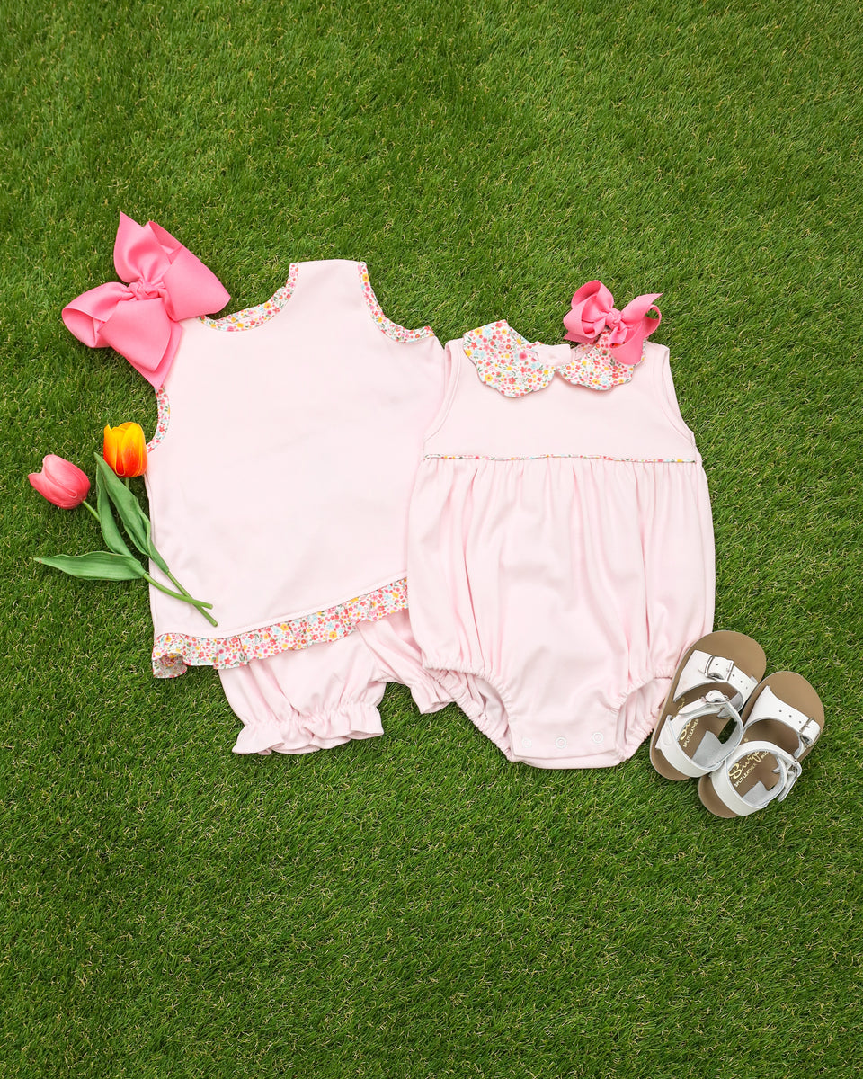 Isabella Knit Swing Back Bloomer Set- Pink & Floral – Smock Candy