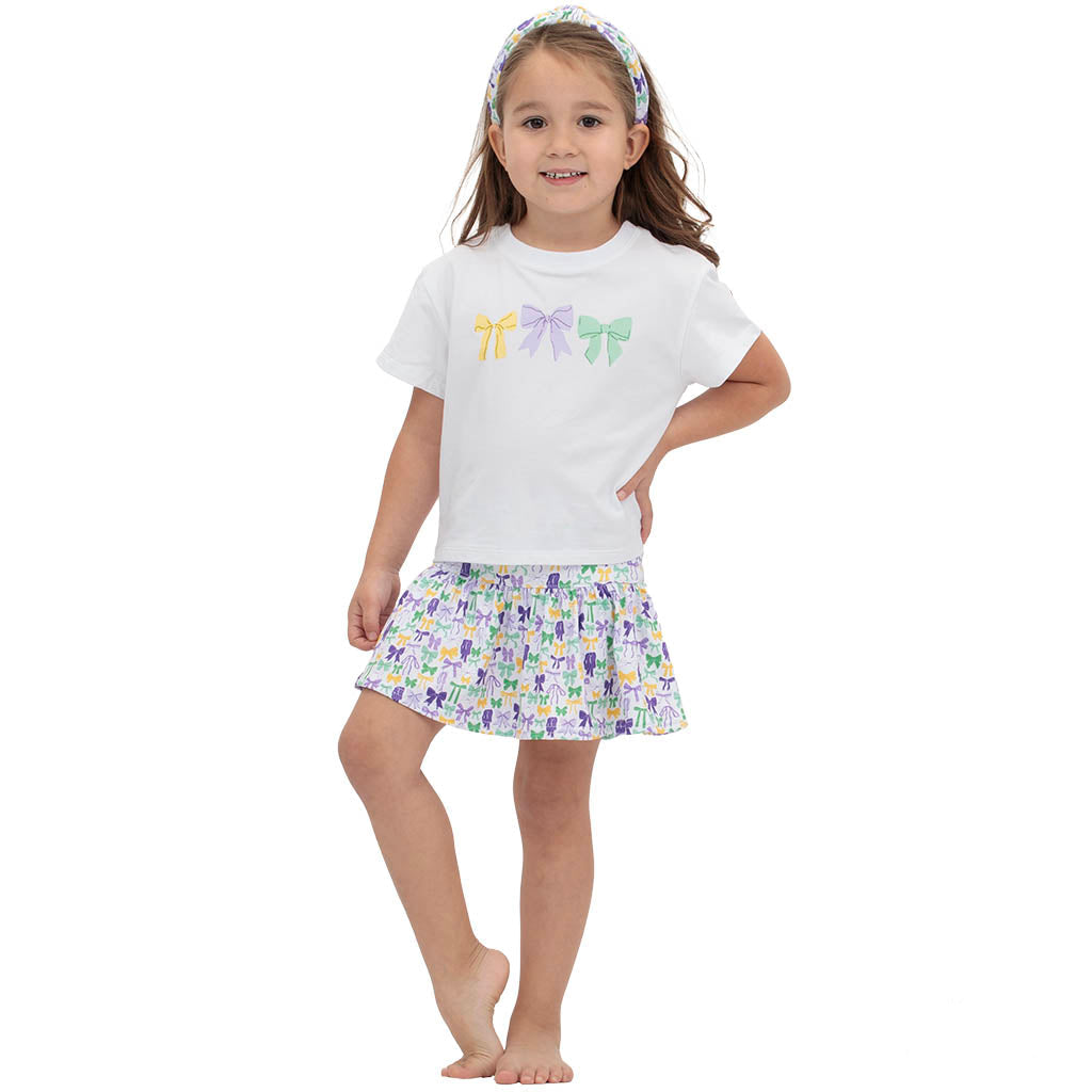 Mardi Gras Bows Gathered Skort – Smock Candy