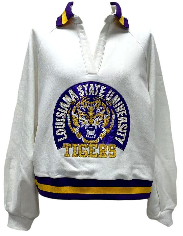 Licensed LSU Striped Collar Circular Mascot Sweatshirt- (Women's ...