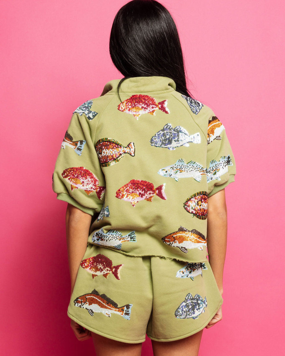 Green Multi Fish Henley Short- (Women's) – Smock Candy