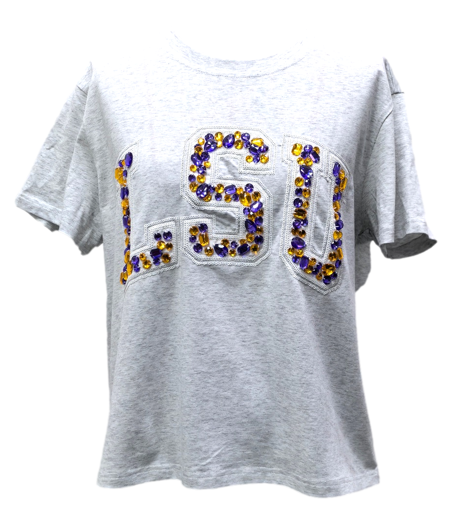 Licensed LSU W/ Multi Jewel Letter Tee (Women's) – Smock Candy
